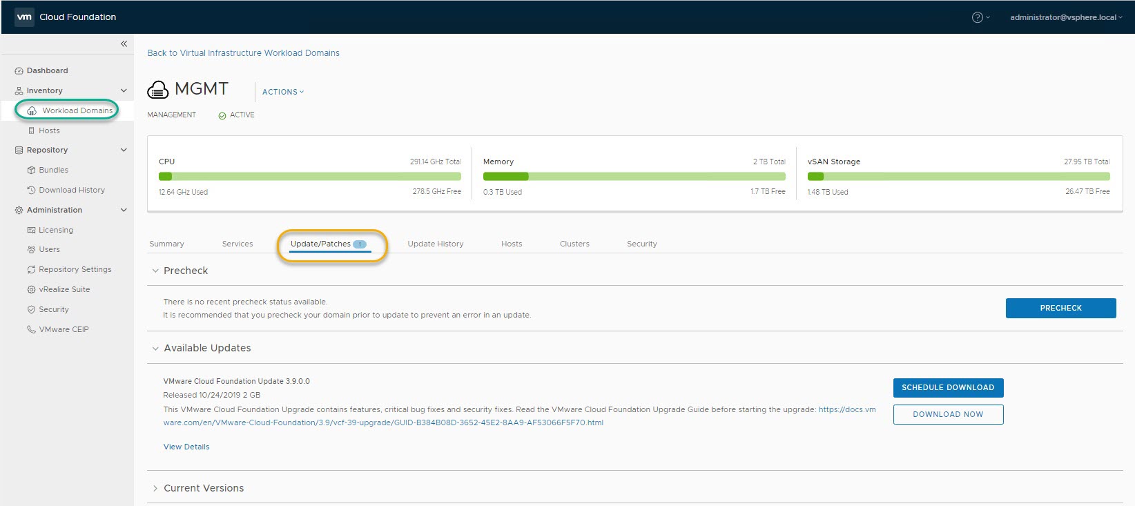 VMware Cloud Foundation – 3.8.1 -> 3.9 Upgrade – DavidRing.ie